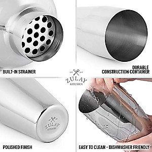 Zulay (24oz) Cocktail Shaker - 18/8 Stainless Steel Martini Shaker With Built-in Strainer - Professional Grade Martini Shaker and Strainer For Bartending & Homebars (Silver)