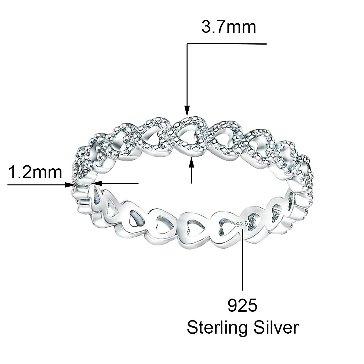 Savlano 925 Sterling Silver Bezel Hearts Stackable Ring Band for Women - Made in Italy Comes With a Gift Box (7)
