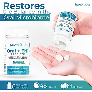 Oral Probiotics for Better Breath, Gingivitis, Strep Throat, Tonsil Stones, ENT - 6 Bn CFU Oral Probiotics with Lactobacillus Reuteri, L. Plantarum & BLIS K12-45 Chewable Tablets