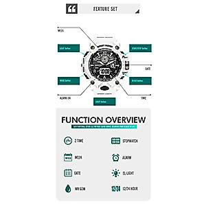 KXAITO Men's Watches Sports Outdoor Waterproof Military Watch Date Multi Function Tactics LED Face Alarm Stopwatch for Men 3169 (Panda Color