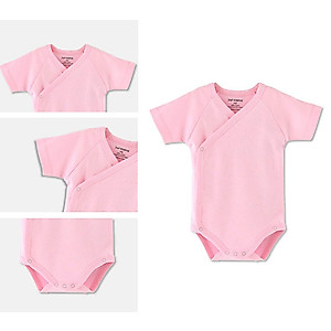 Baby Boys Girls Short Sleeves Kimono Clothes Cotton Baby Side-Snap Bodysuit Pack of Baby Layette Set (Newborn)