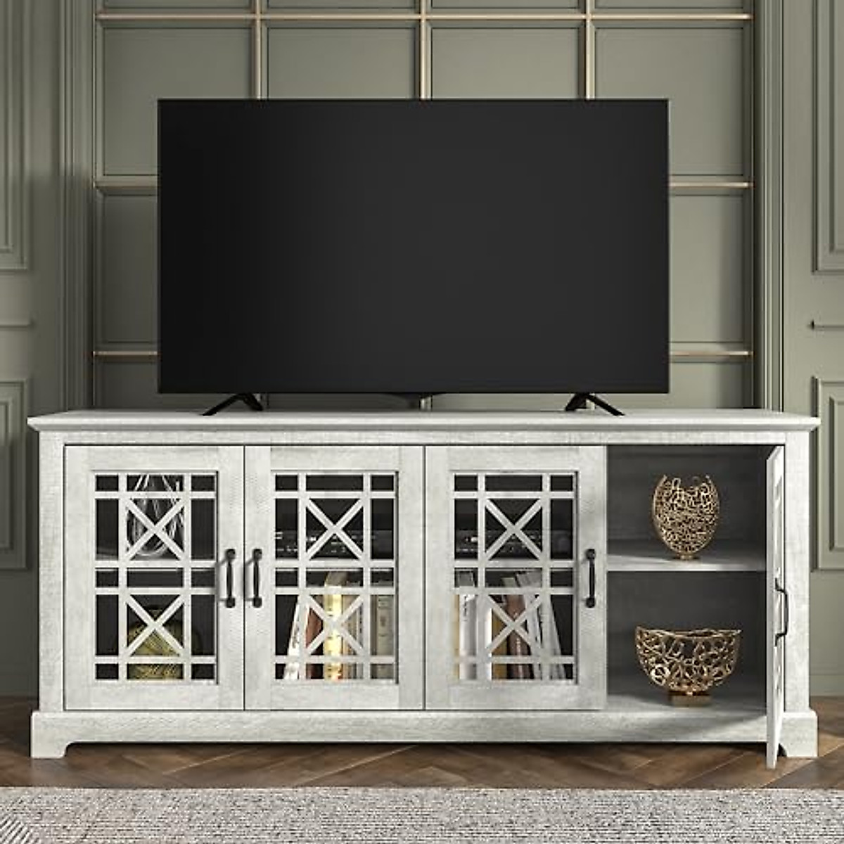 Galano Isadora 75 Inch TV Stand – Smartly Designed Entertainment Center with Spacious Storage - Perfect for Living Rooms - Wide Media Console in Dusty Grey Oak