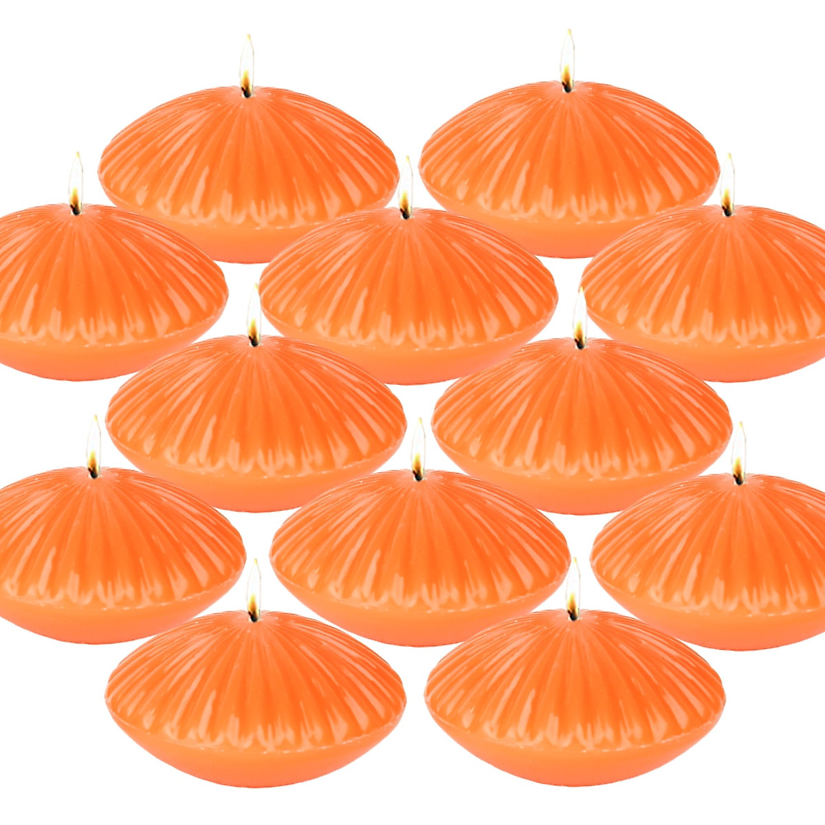 LPUSA 10 Hour Orange Floating Candles Large 3"，Unscented Romantic Tealight Ribbed Candles for Cylinder Vases，Centerpieces at Wedding, Party, Pool, Holidays, Set of 12
