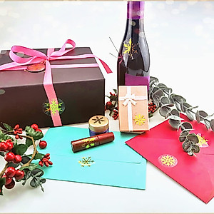 FAZHBARY 24 Sheets Gold Snowflake Stickers Round Gift Label Stickers Seal Self Adhesive Stickers for Envelopes Cards Cookie Candy Bag Crafts