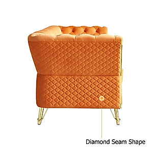 Vensico Modern Velvet Sofa Couch for Living Room, 87.4 Inch Long Tufted Sofa Unique Upholstered Couch Oversized Sofa Decor Furniture with Golden Metal Legs (Orange)