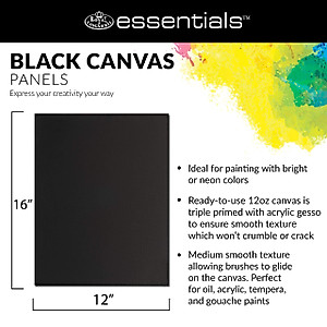 Royal & Langnickel Essentials 12x16 Black Triple Gessoed Canvas Panels Value Pack, for Oil and Acrylic Painting, 4 Pack