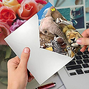 NobleWorks - 1 Funny Animal Birthday Card with Envelope - Cute Kids Card for Birthdays - Here's Looking at Zoo C6639FBDG-US