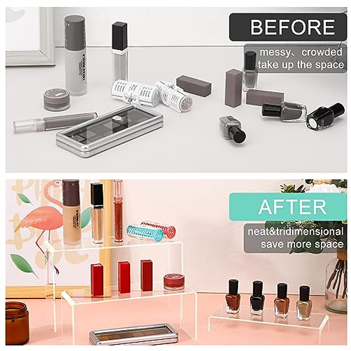 Fixwal 6pcs 2 Set Acrylic Risers for Display Clear Acrylic Riser Display Stands Acrylic Display Risers for Show Funko Pop Figures, Cupcake, Jewelry, Toys, Perfume and More