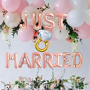 Just Married Balloons, Rose Gold Mylar Balloons Decors For Wedding/Engagement/Bachelorette/Bridal Shower Party Sign Supplies