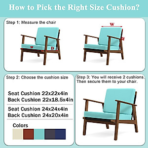 Topotdor Outdoor Deep Seat Cushion Set,Waterproof Outdoor Chair Cushions and Back Cushion for Patio Furniture with Fade Resistant Removable Cover with Adjustable Straps,24"x24"x4" Teal