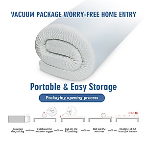 GOBEES 3 Inch Gel Memory Foam Mattress Topper Queen Size, High Density Cooling Pad Removable Fitted Bamboo Fiber Cover Ventilated Design, Comfort Body Support & Pressure Relief