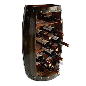 CoTa Global Alexander Wall Mounted Wine Rack - 18 Wine Bottles Freestanding Wooden Barrel Wine Holder, Hanging Bottle Rack or Floor Stand, Rustic Wine Storage Shelf Organizer for Wine Bar & Home Décor