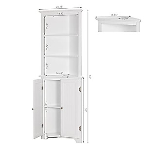 UTEX Tall Corner Cabinet, Free Standing Corner Storage Cabinet with Doors and Adjustable Shelves, Storage Cabinet Tall for Bathroom, Kitchen, Living Room, White