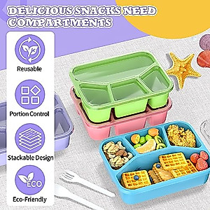 RGNEIN Bento Lunch Box and Snack Containers - 4 Compartments, Durable and Safe Lunch Containers for Adults Kids with Transparent Lid, Microwave Safe, BPA free - Set of 4 (PP (Green/Blue/Pink/Beige))