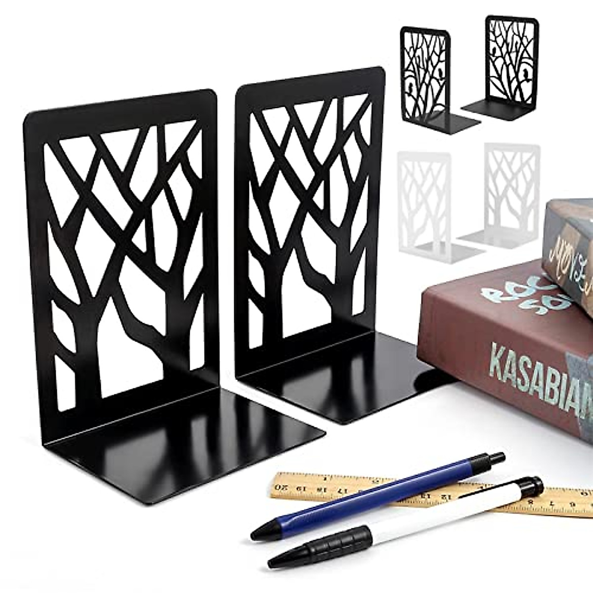 Wonzonewd File Sorters Book Ends Universal Metal Bookends for Shelves Heavy Duty Metal Non-Skid Bookend Supports Book Shelf Holder