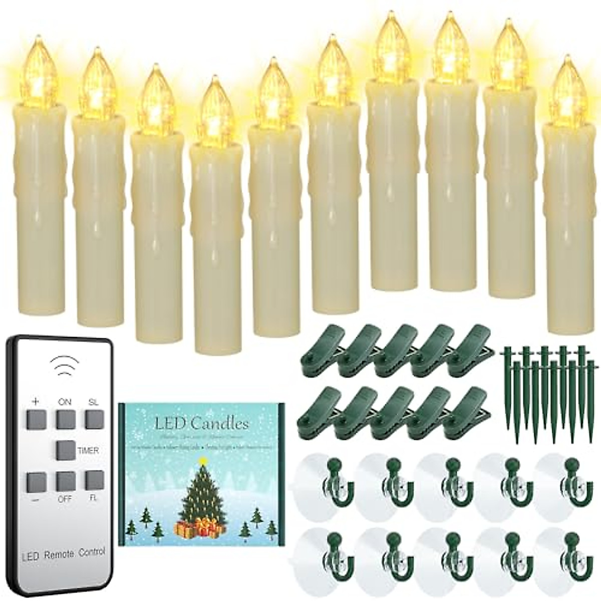 PChero Window Candles, 10 Packs Warm White Battery Operated Waterproof LED Flameless Taper Ivory Floating Candles with Remote Timer and Dimmable, Ideal for Home Indoor Outdoor Christmas Trees Decor