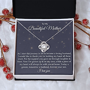 GLAVICY Groom To Mother Necklace Gift, Son To Mother On Mother's Day Necklace, Mother Of The Groom Gift From Son, To Mom On My Wedding Gifts with Message Card and Box Meaning