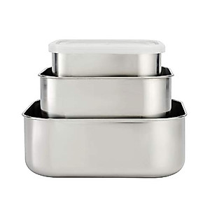 Tramontina Covered Square Container Set w/Frosted Lids Stainless Steel 3Pc, 80204/019DS