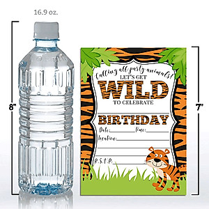 Tiger Birthday Party Invitations for a WILD time, 20 5x7 Fill In Cards with Twenty White Envelopes by AmandaCreation.