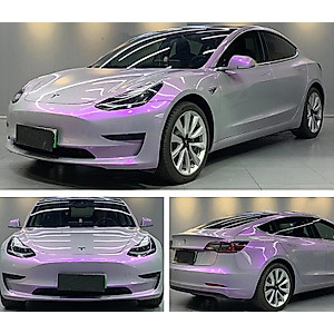 ASENDIWAY Chameleon Glossy Light Grey to Purple Car Vinyl Wrap Roll Color Change Adhesive Decal Sticker Film Stretchable Air Release DIY Vehicle Vinyl