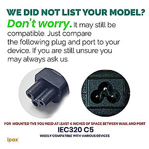 Ipax 10 Feet Hi-Quality Copper AC Adapter Power Supply Cord Cable Compatible with LG TV 32LN530B 42LN5200 42LN5300 42LF5600 43LF5400 55LB5550 55LF6000