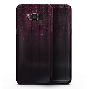 Design Skinz Design Skinz Falling Micro Hearts Over Burgundy Planks of Wood Full-Body Wrap Decal Skin-Kit for The Galaxy S8