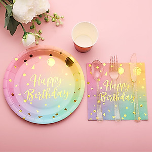 175PCS Rainbow Birthday Decorations,Birthday Plates and Napkins Party Supplies,Disposable Rainbow Birthday Plates,Pastel Paper Plates for Girl Women Birthday Party Decorations,Serves 25 Guests