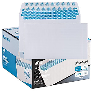 300 #6 3/4 Security Tinted Self-Seal Envelopes - No Window, EnveGuard, Size 3-5/8 X 6-1/2 Inches - White - 24 LB - 300 Count (34300)