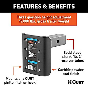 CURT 48343 Adjustable Pintle Mount for 2-Inch Hitch Receiver, 17,000 lbs, 7-1/4-Inch Height, 6-Inch Length, Carbide Black Powder Coat