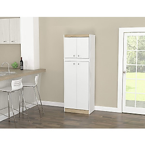 Inval Galley Kitchen 4-Door Storage Cabinet, White & Vienes Oak