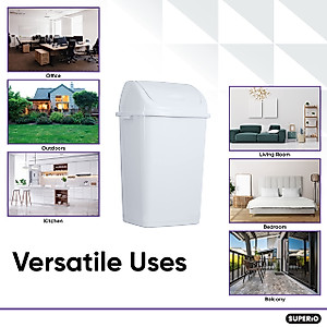 Superio Kitchen Trash Can 13 Gallon with Swing Lid, Plastic Tall Garbage Can Outdoor and Indoor, Large 52 Qt Recycle Bin and Waste Basket for Home, Office, Garage, Patio, Restaurant (White)