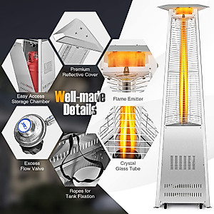 Tangkula Patio Propane Heater, 42,000 BTU Pyramid Outdoor Heater with Tip-Over and Flameout Protection, 92" Tall Quartz Glass Tube Portable Propane Heater with Wheels
