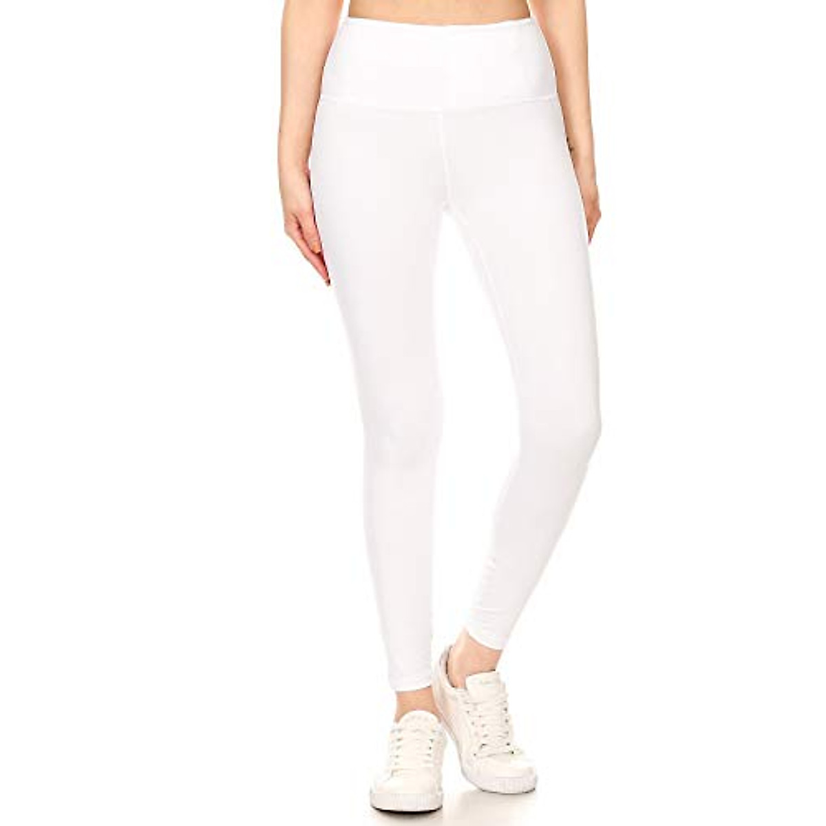 Leggings Depot Women's 7/8 Workout Leggings Tummy Control Active Yoga Pants, White, Medium