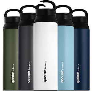 qbottle PREMIUM 27 oz Insulated Water Bottles with Carabiner Lid – Stainless Steel Water Bottle – Leak Proof Metal Water Bottle – No Sweat – Wide Mouth Hydroflask – ICE WHITE