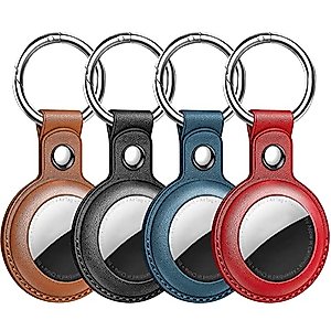 [4 Pack] Leather AirTag Case for Apple AirTags, AirTag Keychain, AirTags Holder with Anti-Lost Key Ring,Protective Air Tag Cover Holder Cases,Airtag Cases for Dog,Keys,Backpacks,Airtag Accessories.