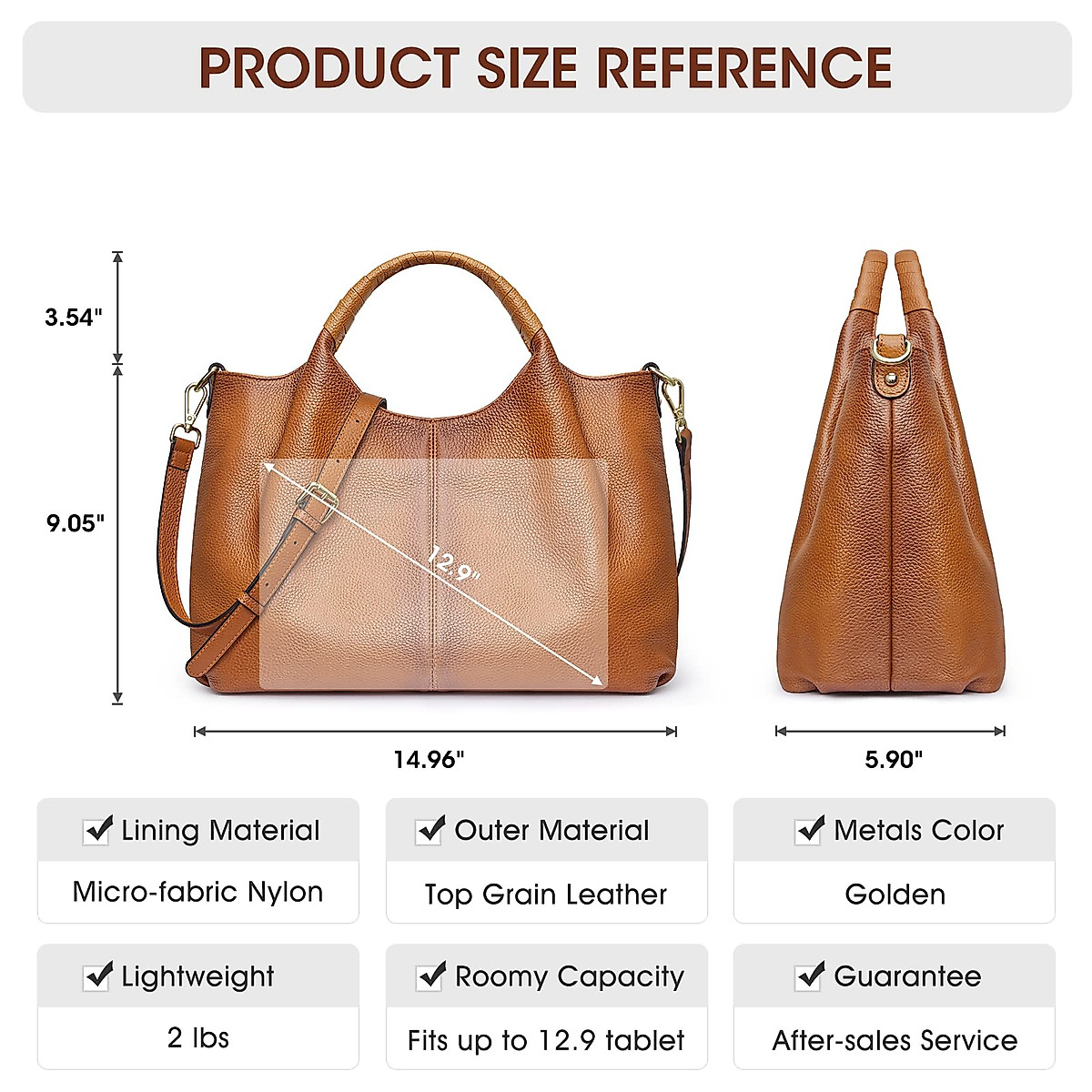 Kattee Genuine Leather Purses Handbags for Women Crossbody Bags Top Handle Soft Satchel Tote Shoulder Bag Medium Size