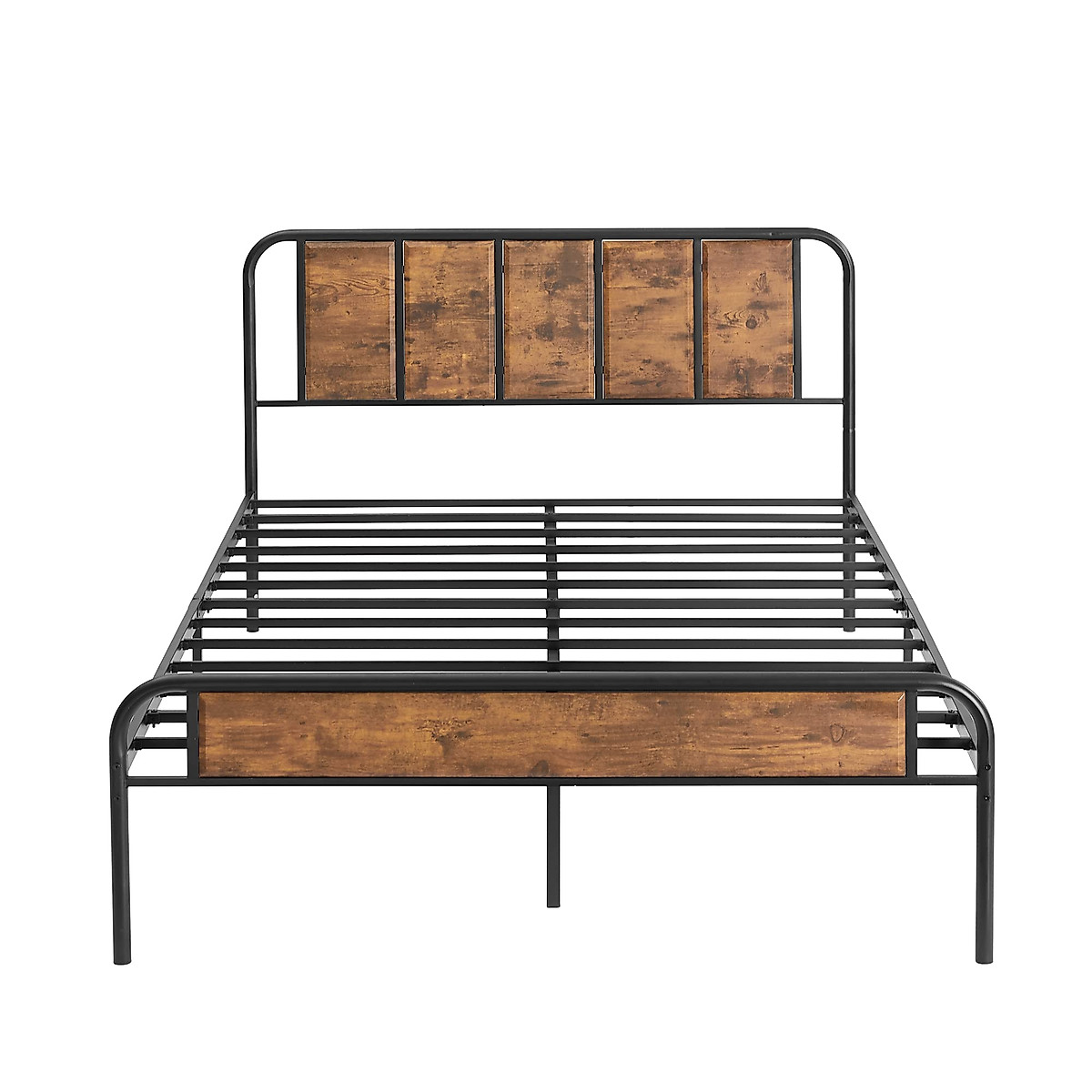 VECELO Queen Platform Bed Frame with Wood Headboard,Sturdy Steel Slats Support/Matress Foudation/No Box Spring Needed(Brown)