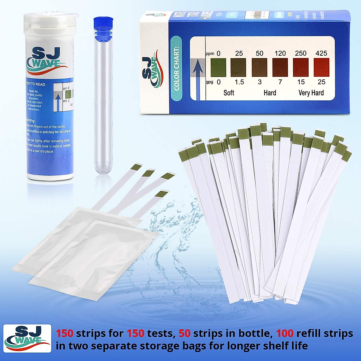 Water Hardness Test Strips | Fast and Accurate Water Quality Testing Kit for Water Softener, Swimming Pool, Fish Tank, Spa Kit and etc |150 Strips for 150 Hard Water Tests. 0-425 ppm and 0-25 gpg