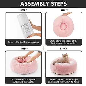 OhGeni Calming Donut Dog & Cat Bed, Machine Washable Plush Warming Bed, Anti-Slip Round Cuddle Comfort Pet Bed, Cozy Fluffy Faux Fur Bed for Small Dogs, Pink, 20 inches