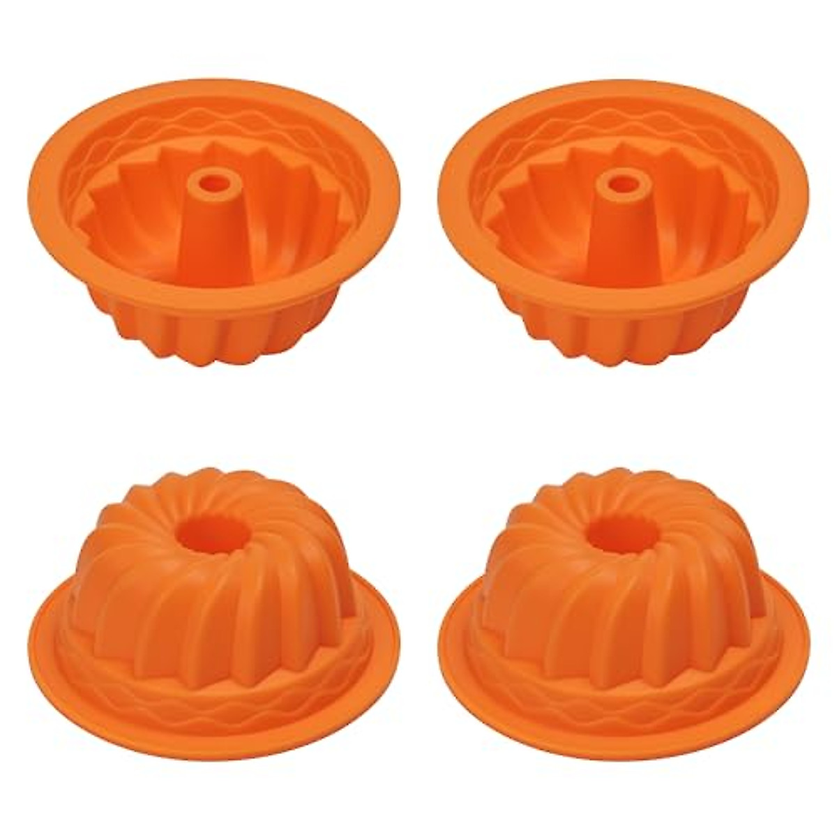 Vimas 4 PCS Extra-Thick Silicone Fluted Cake Pan, 4 IN Silicone Tube Cake Pan, Nonstick Baking Molds for Muffin, Jello and Gelatin (Orange)