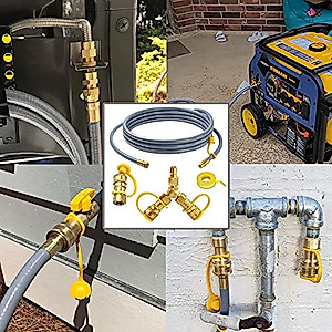 MENSI 10FT 3/8 Propane Quick Connect Y Splitter Adapter with 3/8" Quick Connect Natural Gas Connection Hose with Quick Plug and 3/8" Female Flare Fittings