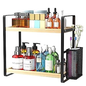LEMIKKLE Bathroom Countertop Organizer, Bathroom Counter Perfume Tray and Vanity Organizer,Skincare Organizers for Vanity with Basket,Storage Organizers for Bathroom, Kitchen, Dresser
