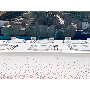 Resonating Designs Rose Gold Confetti Table Covers - Pack of 5 Plastic Rectangle Kitchen and Picnic Tablecloths - Party Decorations for Birthday, Graduation, Wedding Parties - 54 x 108 Inch
