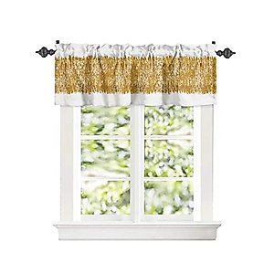 WARM TOUR Curtain Valance for Windows Gold Block Line White Back Kitchen Valances Rod Pocket Short Curtains,Modern Abstract Art Window Treatment Panel for Living Room Bathroom Bedroom 42x12in