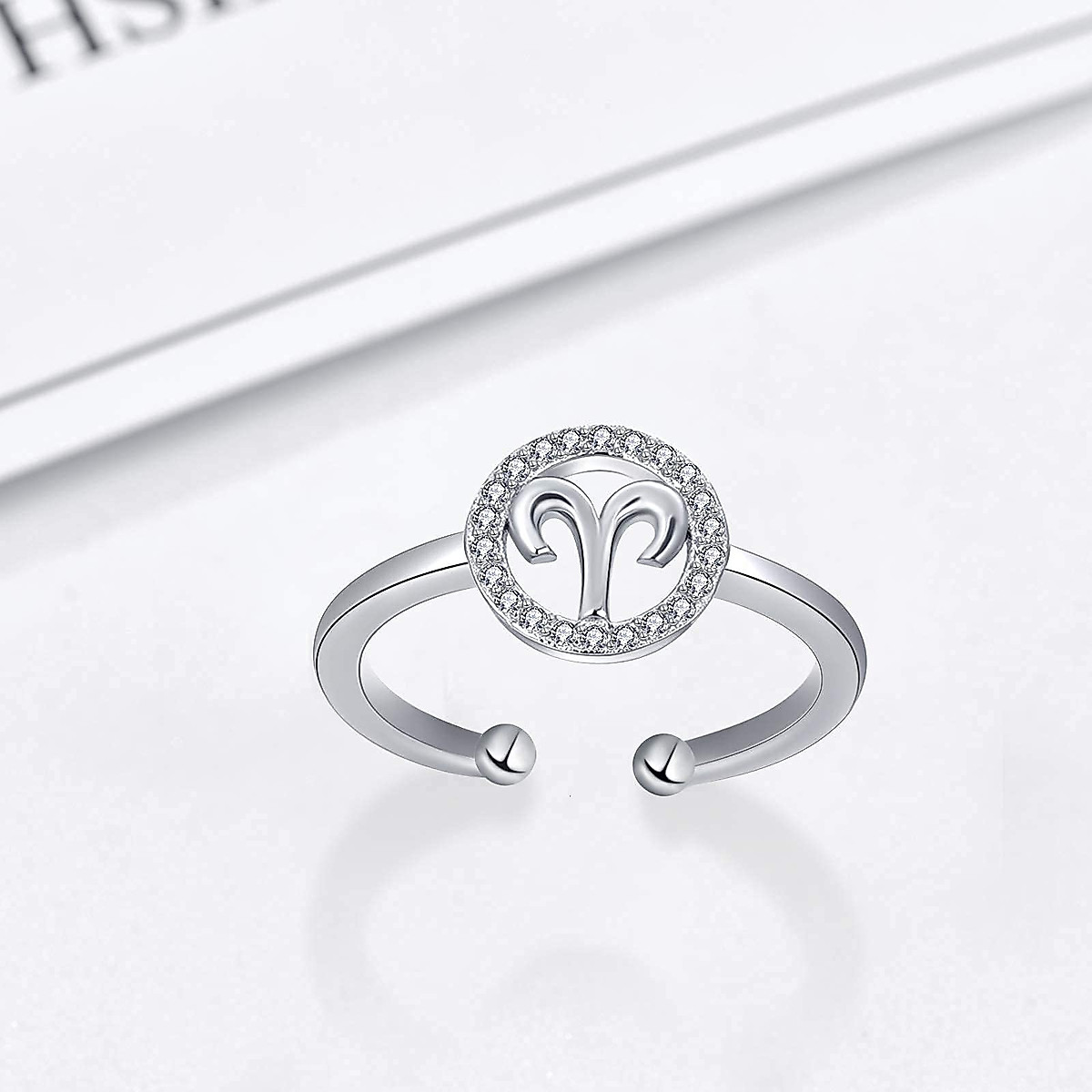 Dreamboat Aries Ring for Women 925 Sterling Silver Cubic Zirconia Aries Constellation Ring Zodiac Signs Jewelry Gifts