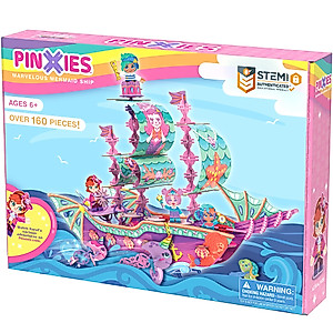 PINXIES Marvelous Mermaid Ship | Build-Your-Own Magical Boat Play Set, Kids 3D Puzzle Toy - STEM Girl Toys Ages 6-7 and Up
