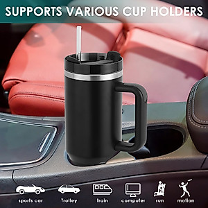 PIMDIR 40oz Tumbler with Handle Straw Lid, Stainless Steel Vacuum Insulated Reusable Travel Mug Keep Drinks Cold Ice Gym Cup, Gifts for Women Men Lovers, Car Holder Friendly, Black