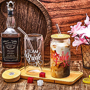 12 Sets Bride Bridesmaid Wine Glasses Team Bride Can Shaped Glass Cups Bridesmaid Gifts for Wedding Day Durable Stemless Bridesmaid Tumblers for Bridal Shower Proposal Bachelorette Party (16 oz)