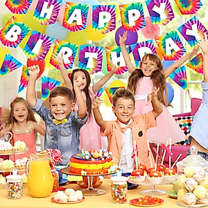 2 Pieces Tie Dye Birthday Party Supplies Happy Birthday Pennant Banner for Tie Dye Party Art Retro 60s 70s Theme Hippie Carnival Baby Shower Birthday Party Decorations