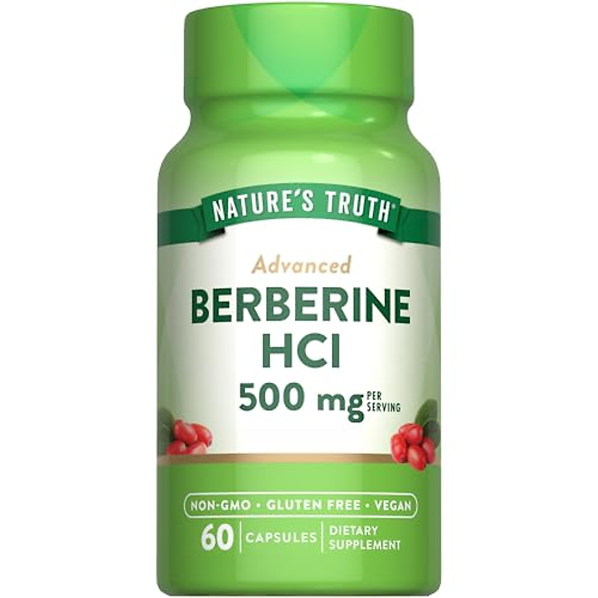 Nature's Truth Berberine 500mg | 60 Capsules | Vegan, Non-GMO, and Gluten Free Supplement